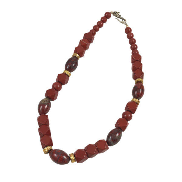 Red Jasper Gemstone Beaded Necklace Vermeil Clasp Estate Beads Jewelry