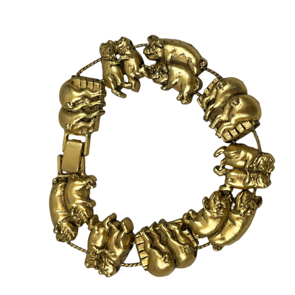 Gold Pig Slide Bracelet Vintage - Estate Beads & Jewelry