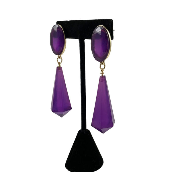 Purple and Gold Drop Earrings Eva - Estate Beads & Jewelry