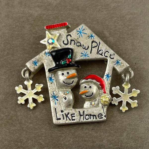 Snow Place Like Home Snowman Brooch by AJMC - Estate Beads & Jewelry