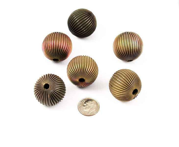 Large Fluted Brass Beads 26mm Vintage (6) – Estate Beads & Jewelry