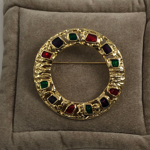 Large Colorful Gold Brooch - Estate Beads & Jewelry
