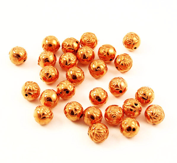 Large Round Copper Rose Beads 12mm, 16mm- 12 beads - Estate Beads & Jewelry