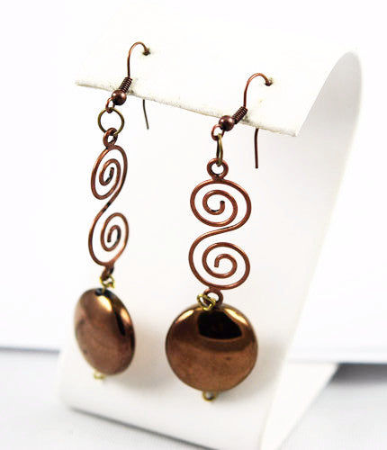 Copper Coil Dangle Pierced Earrings - Estate Beads & Jewelry