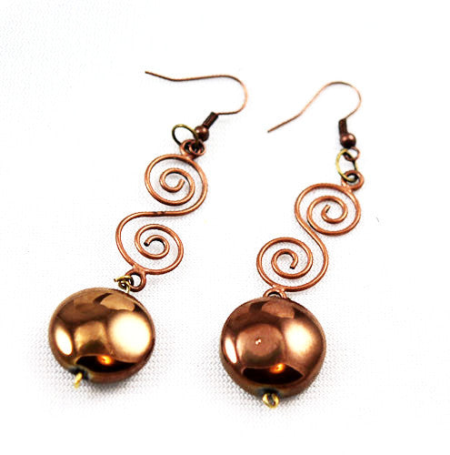 Copper Coil Dangle Pierced Earrings - Estate Beads & Jewelry