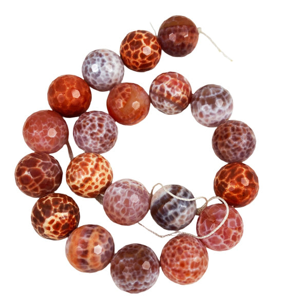 Fire Crackle Agate Faceted Round Beads 18mm - Estate Beads & Jewelry
