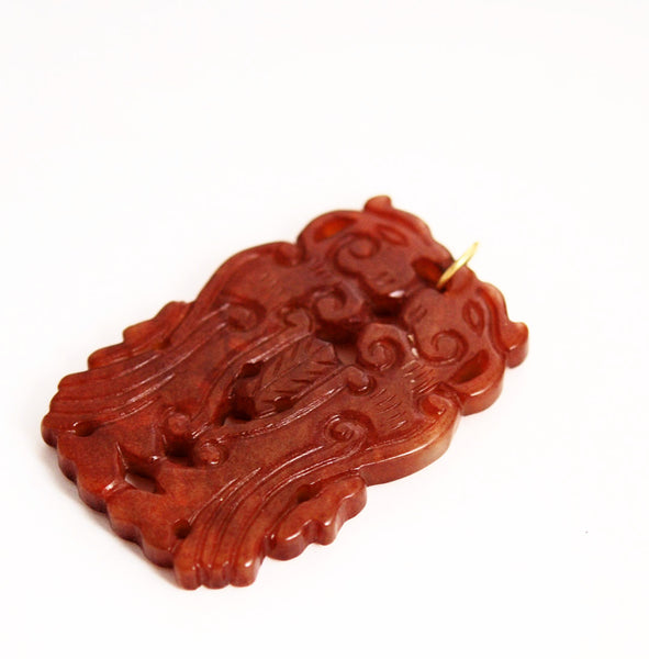 Red Jade Carved Pendant - Estate Beads & Jewelry