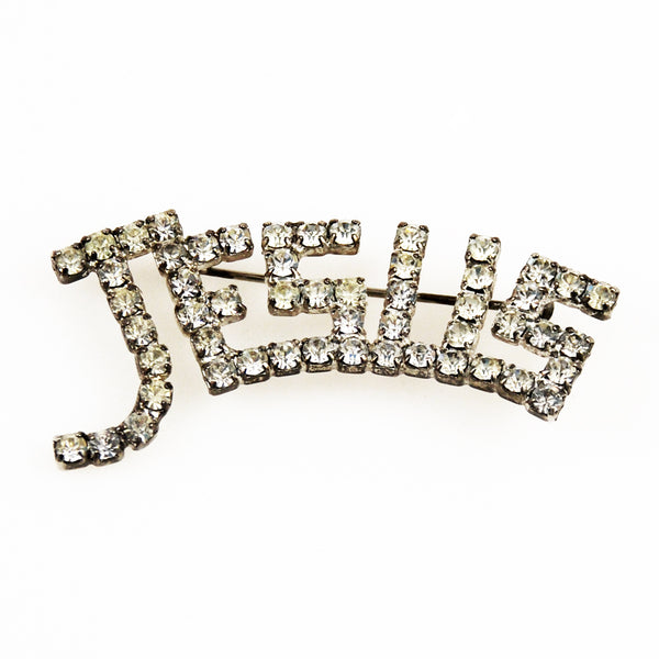Rhinestone Jesus Brooch Vintage - Estate Beads & Jewelry
