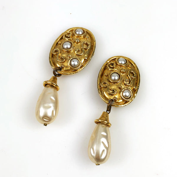 Edouard Rambaud Paris Clip On Pearl Drop Earrings - Estate Beads & Jewelry
