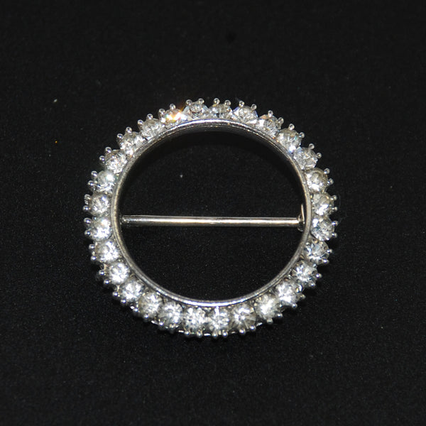 Sterling Rhinestone Circle Brooch Vintage - Estate Beads & Jewelry