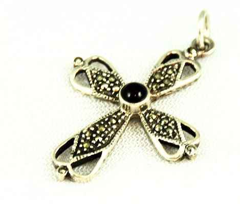 Sterling Marcasite Cross Pendant - Vintage - Estate Beads & Jewelry
